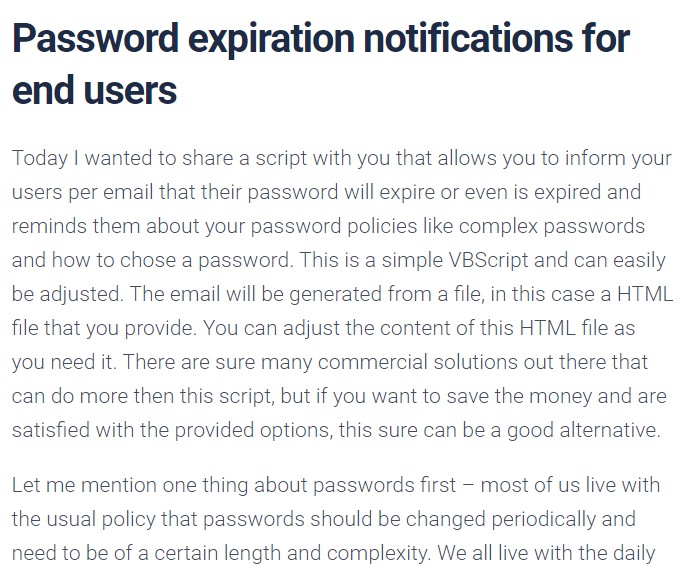 Password expiration notifications for end users - IT-Admins