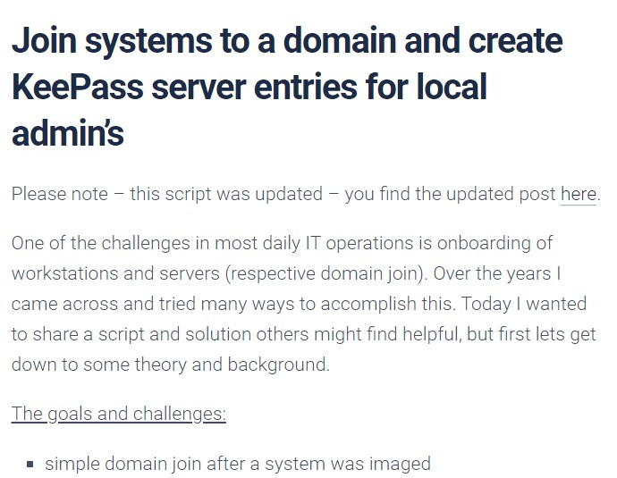 Join systems to a domain and create KeePass server entries for local ...