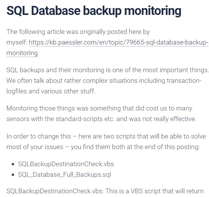 Sql Database Backup Monitoring It Admins