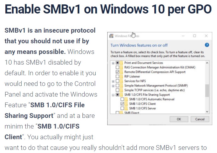 Enable SMBv1 on Windows 10 per GPO - IT-Admins