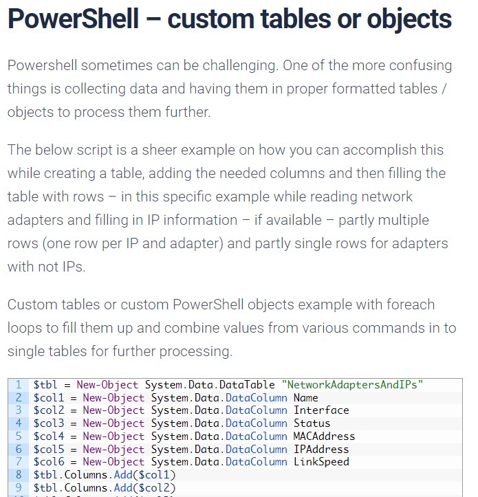 Powershell Custom Tables Or Objects It Admins