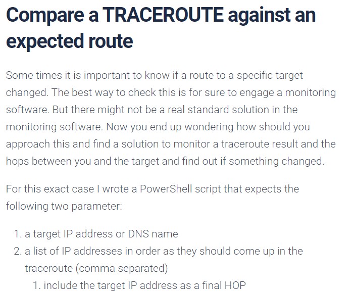 Compare a TRACEROUTE against an expected route - IT-Admins