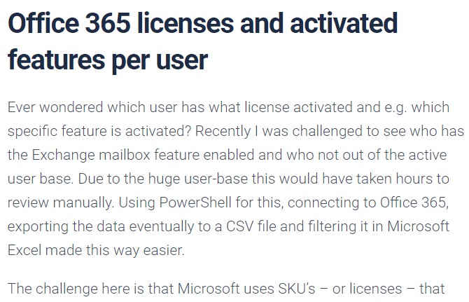 Office 365 licenses and activated features per user - IT-Admins
