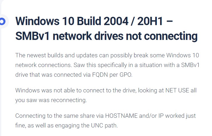 Windows 10 Build 2004 / 20H1 - SMBv1 network drives not connecting - IT ...